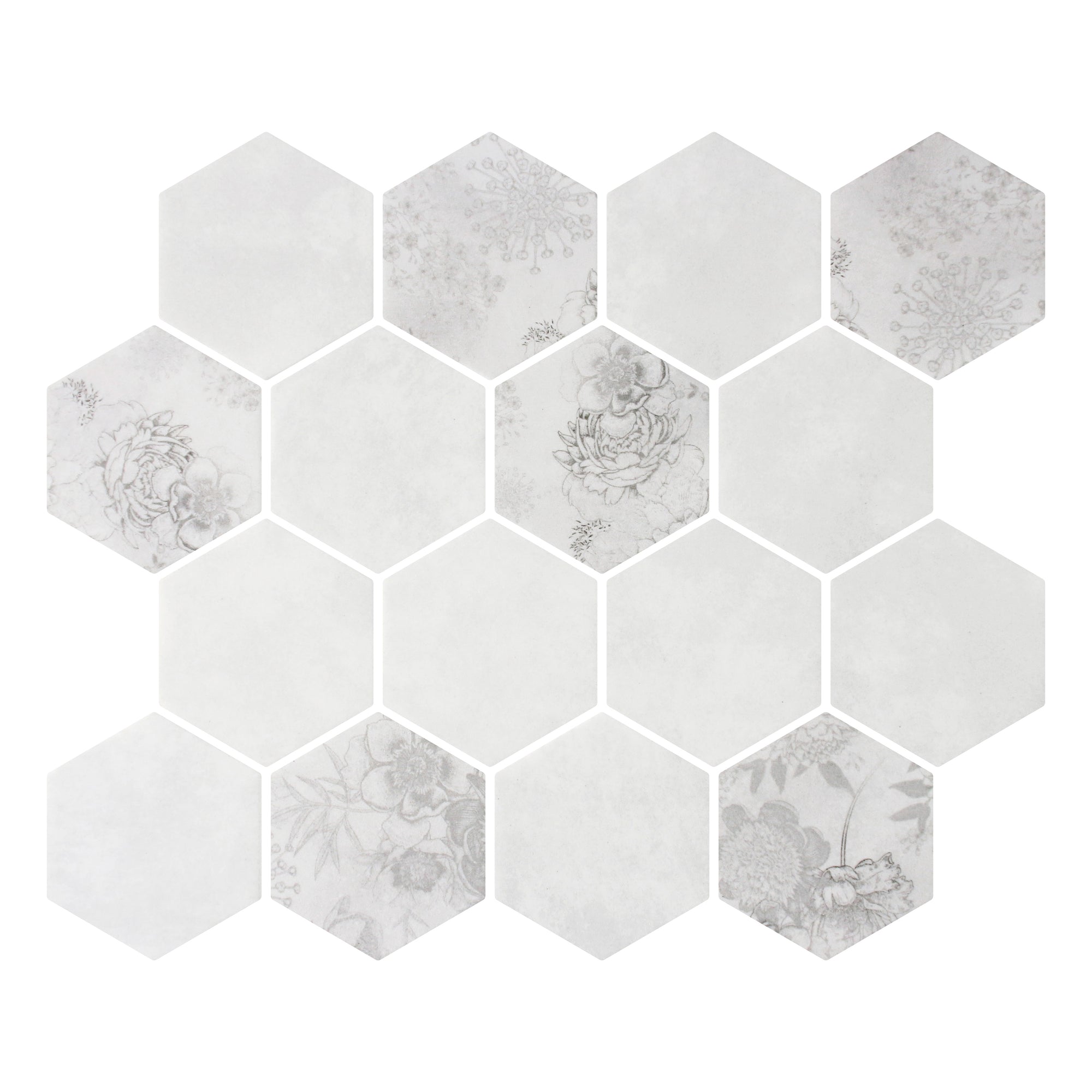 Florals Iris 3" Hexagon Inkjet Glass Mosaic - Mission Stone & Tile