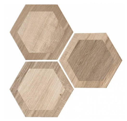 King Wood Nut Inlay 10" Porcelain Hexagon – Mission Stone & Tile