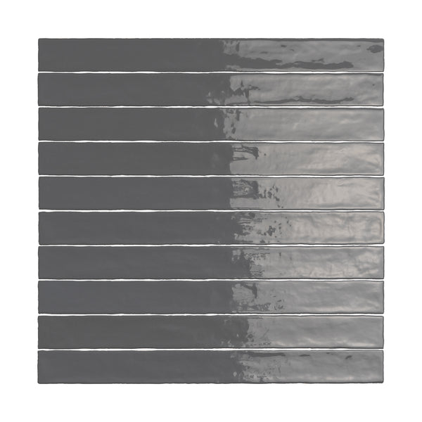 Lines Charcoal Glossy 2x20 Wall Tile - Mission Stone & Tile