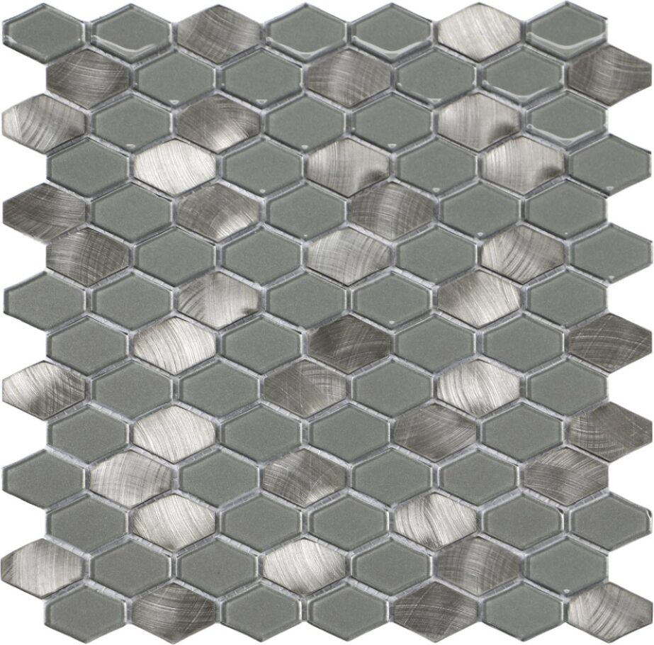 Elements Silver Hexagon Glass Mosaic - Mission Stone & Tile